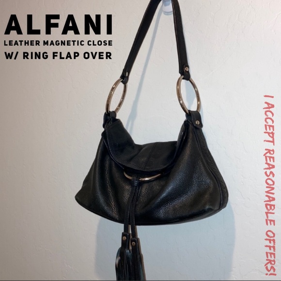 Alfani | Bags | Alfani Black Leather Magnetic Close And Flap Over ...
